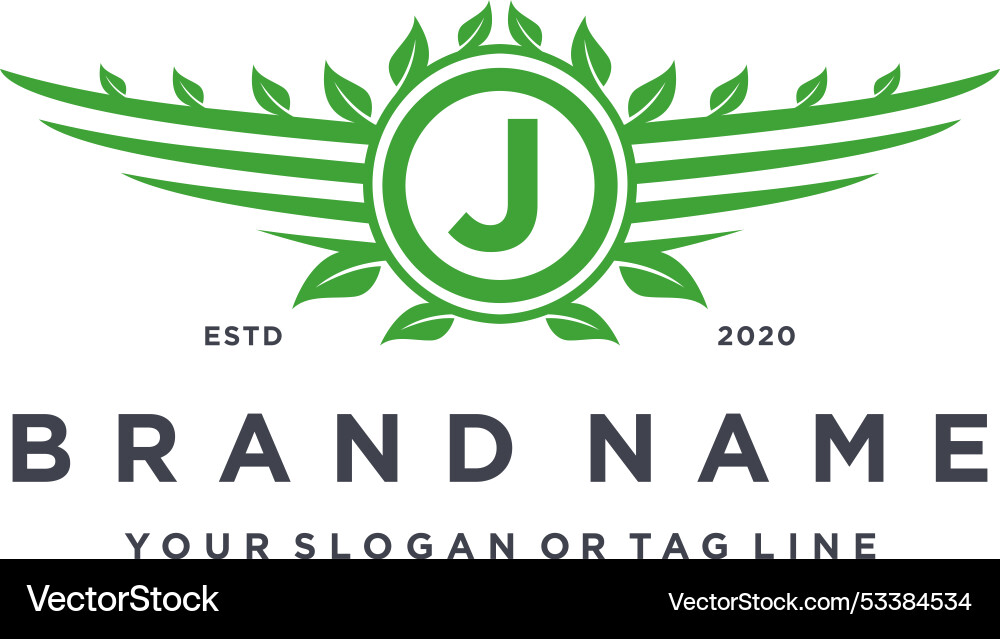 Creative letter j leaf wing logo design concept Vector Image