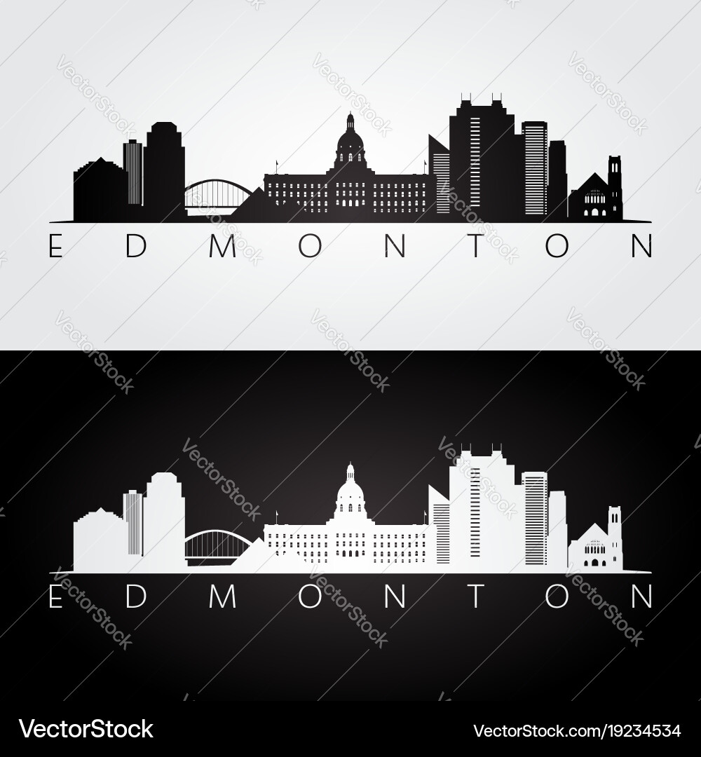 Edmonton skyline and landmarks silhouette Vector Image