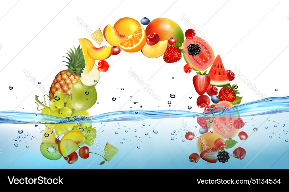 Fresh fruit and sweet berries in transparent Vector Image