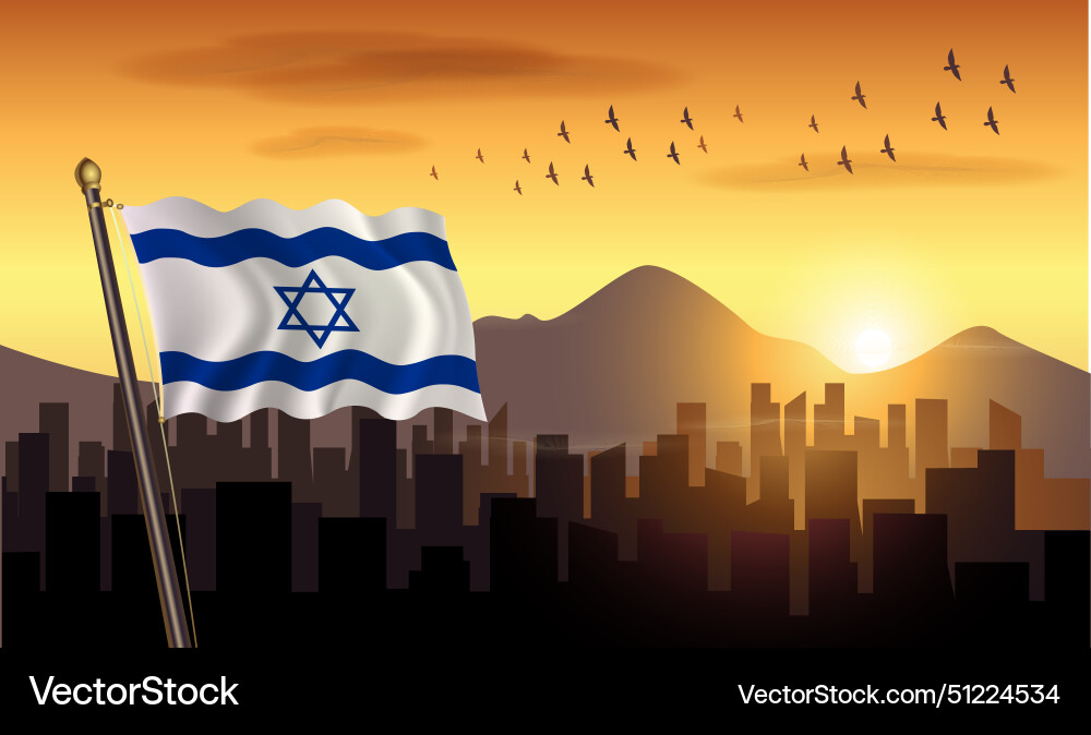 Israel flag and sunset Royalty Free Vector Image
