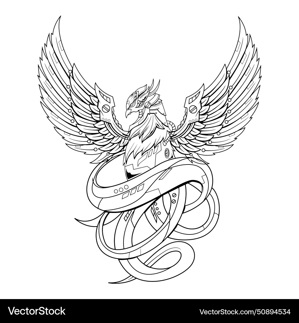 Mechanical phoenix drawing Royalty Free Vector Image