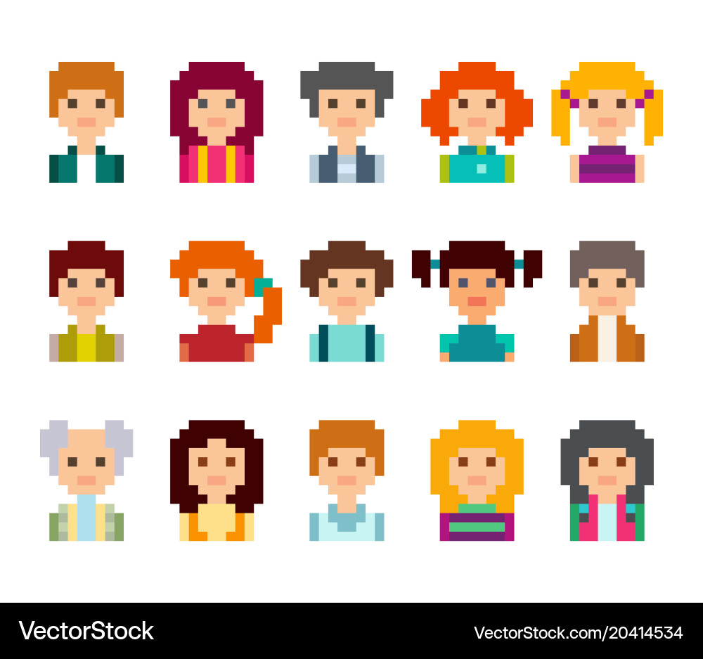 Pixel people avatar set Royalty Free Vector Image