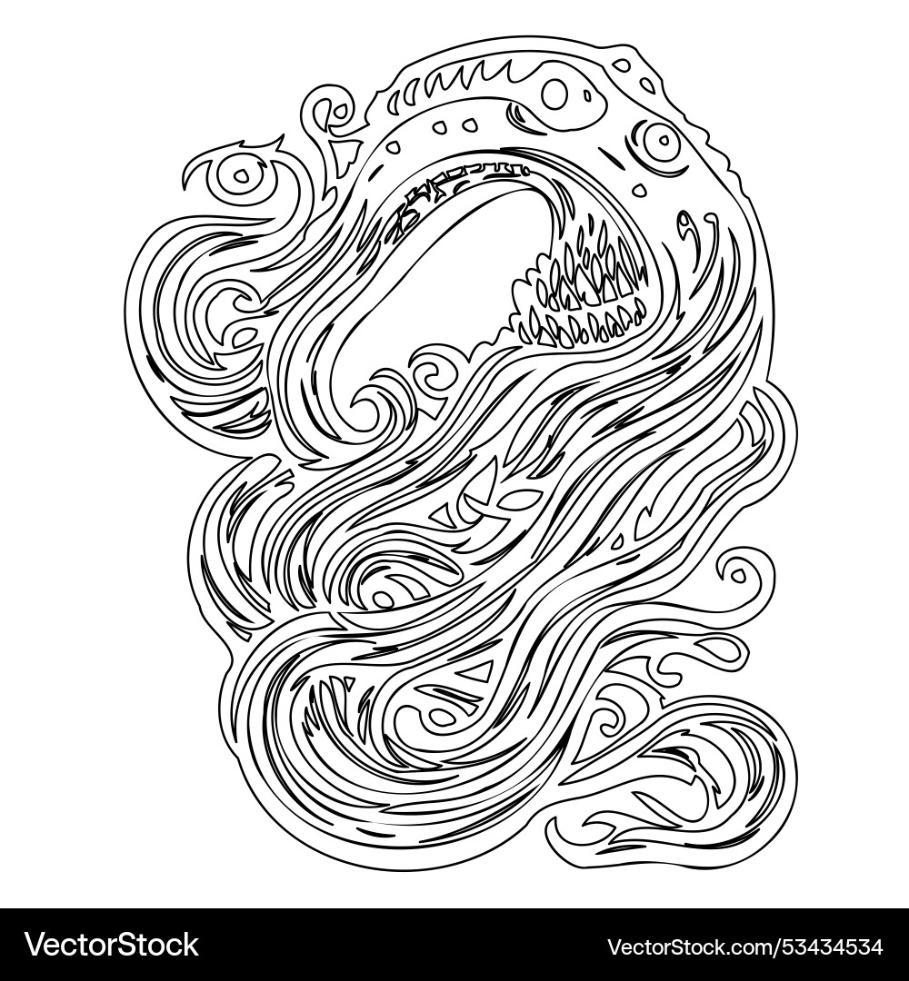 Sea monster outline sketch Royalty Free Vector Image
