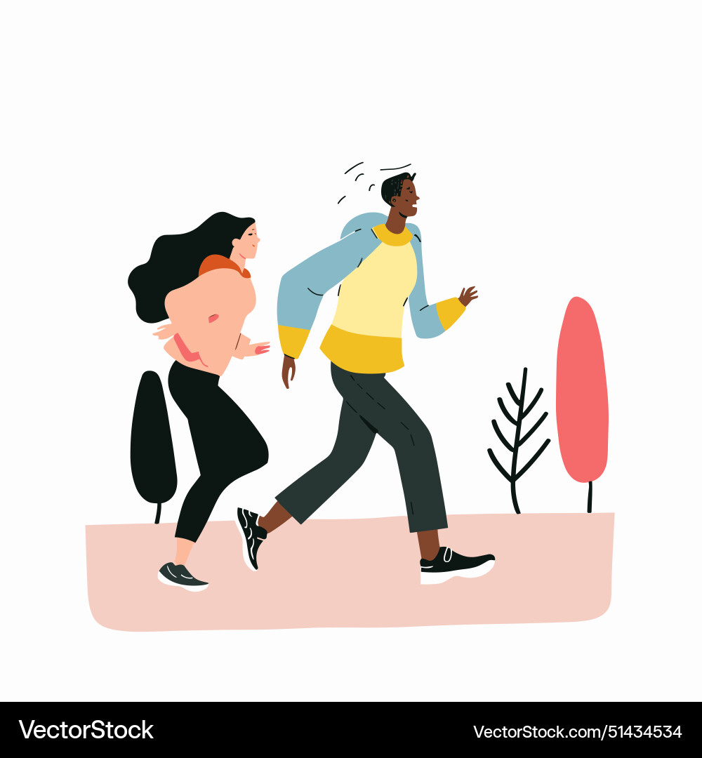 Two people running chasing racing one african Vector Image