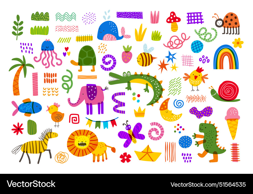 Animal childish cute doodle character figure Vector Image