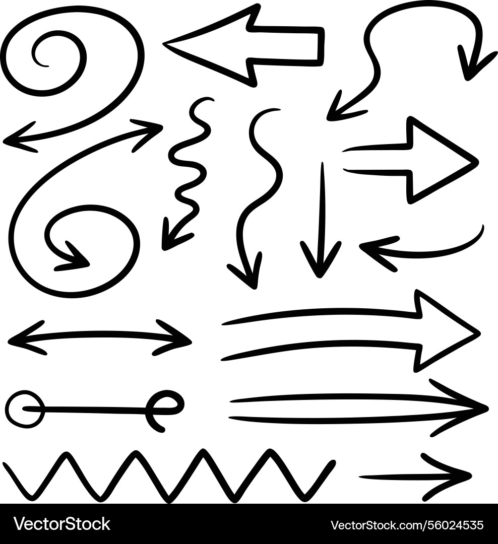 Collection Of Handdrawn Arrows Various Styles Vector Image
