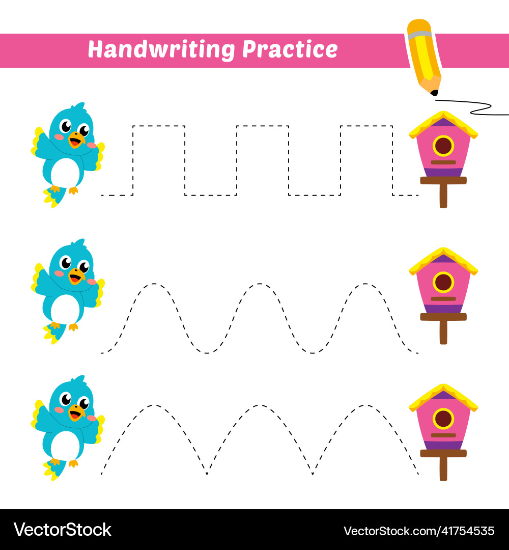 Handwriting practice for kids with bird Royalty Free Vector