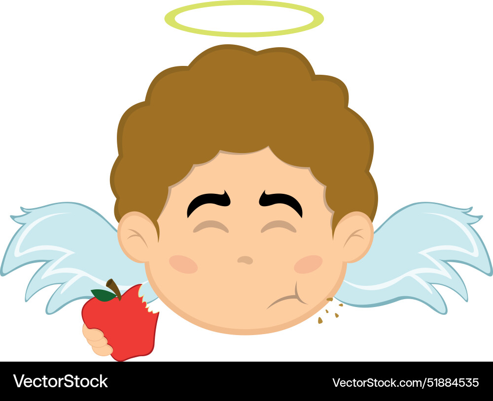 Head child angel eating apple Royalty Free Vector Image