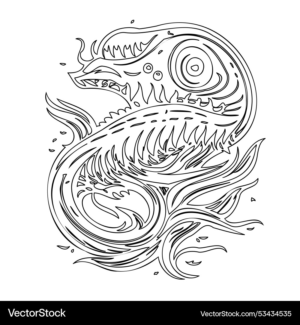 Sea monster outline sketch Royalty Free Vector Image