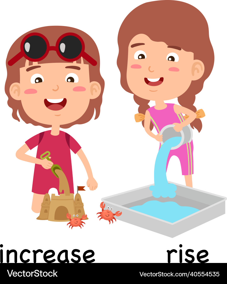 Synonyms adjectives increase and rise Royalty Free Vector