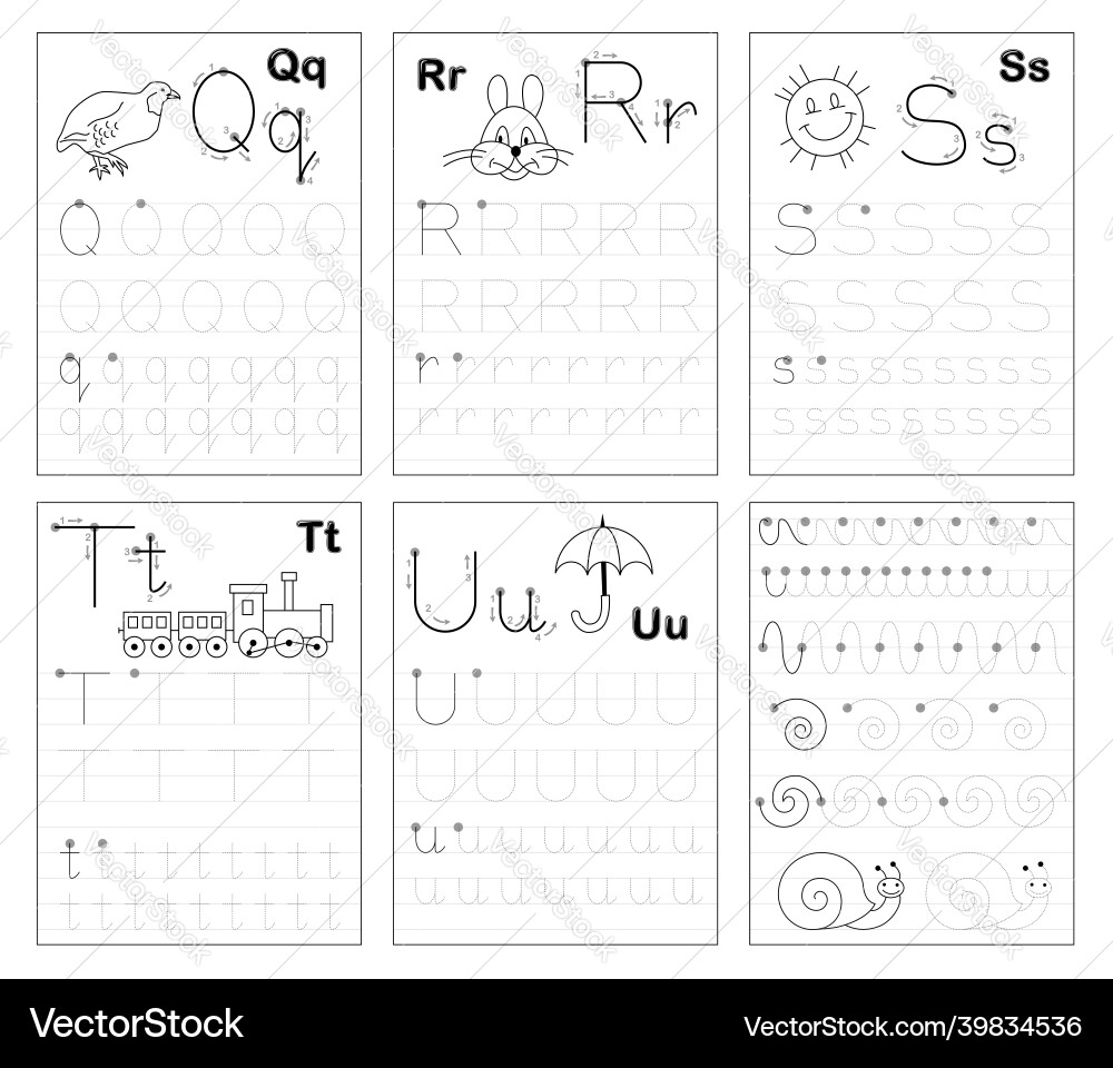 Black and White Alphabet Tracing Pages for Kids Vector Image