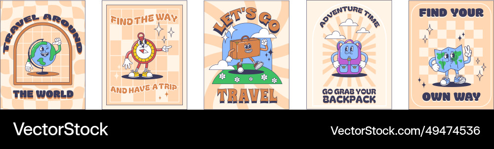 Cartoon travel posters world exploration Vector Image