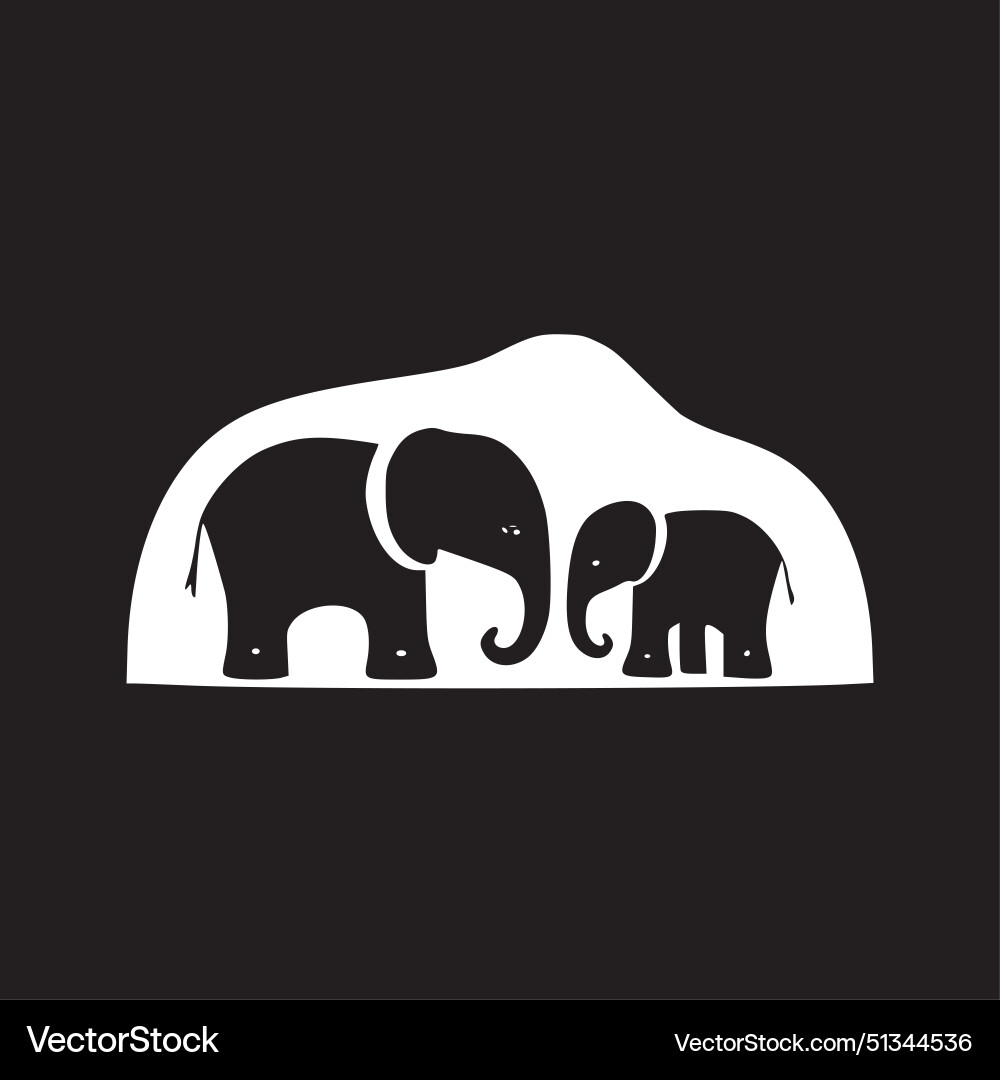 Elephants - black and white isolated icon Vector Image