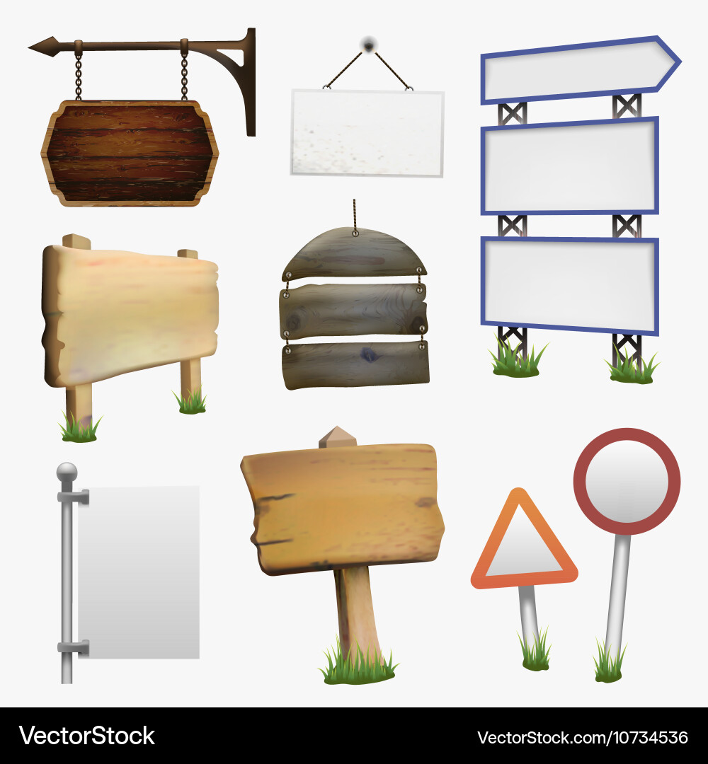 Guideposts and information boards set Royalty Free Vector