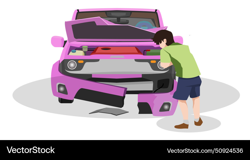 Pink car accident with broken of front Royalty Free Vector