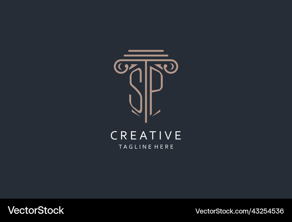 Sp monogram logo with pillar shape icon luxury Vector Image