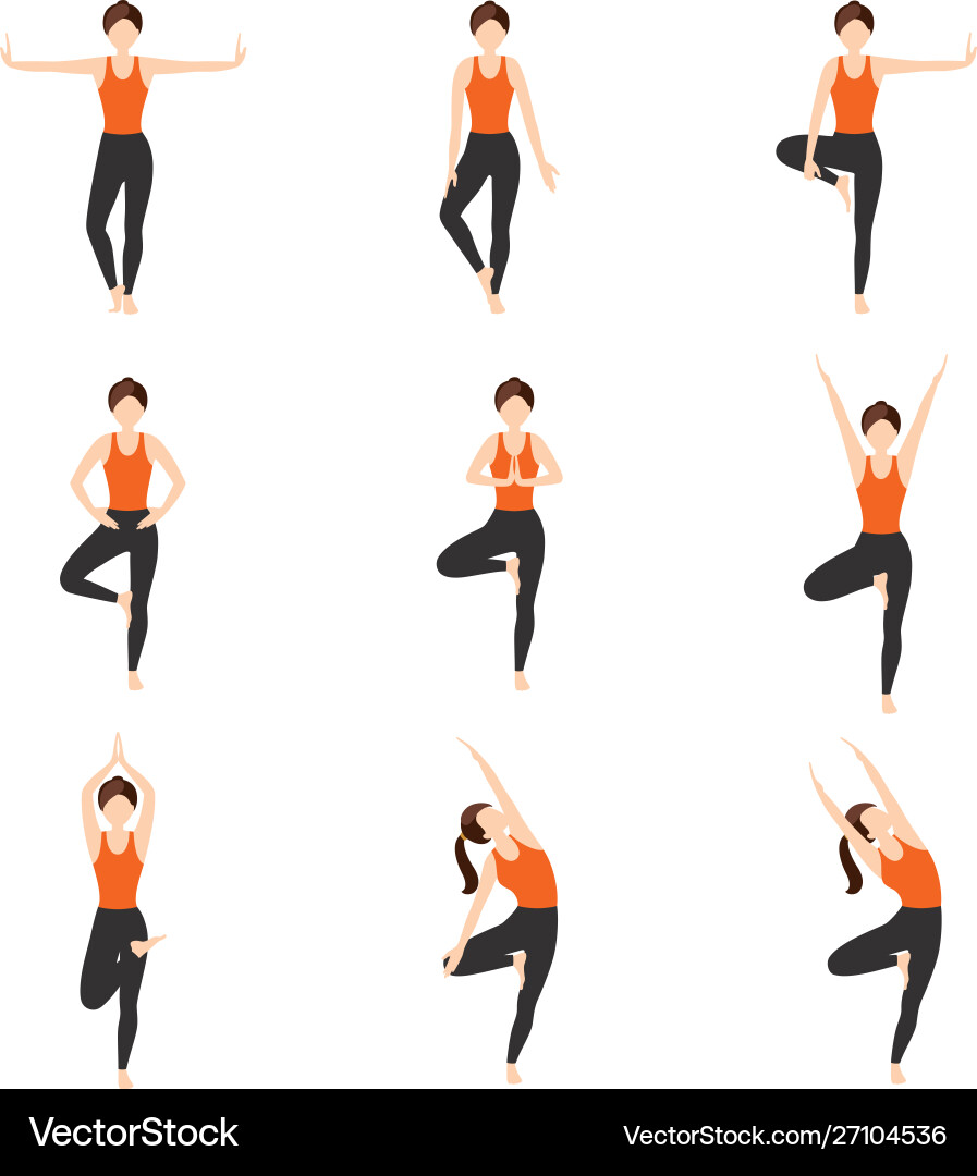 Tree pose variations yoga asanas set Royalty Free Vector