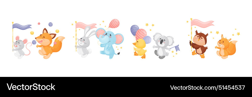 Cute animal character marching and playing musical