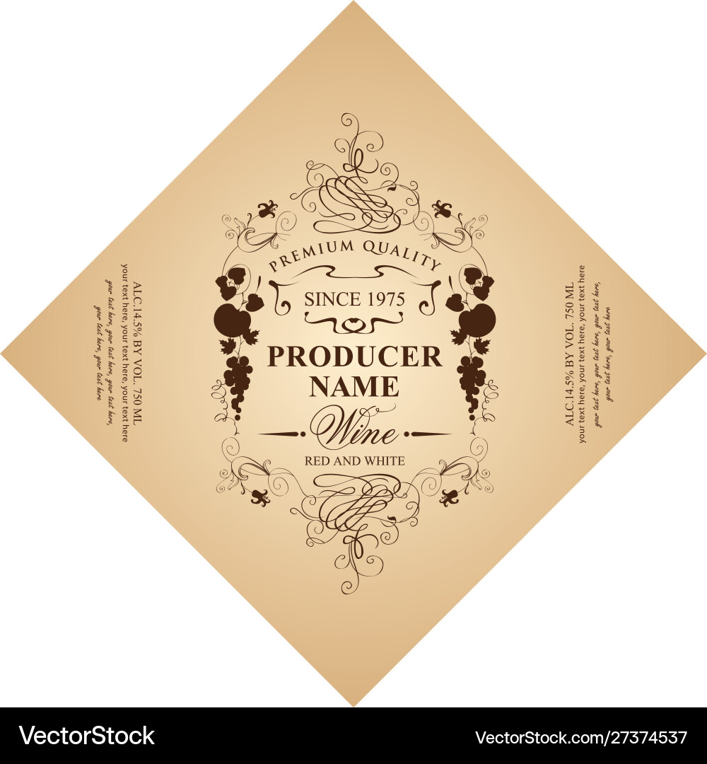 Diamond shaped wine label with ornate pattern Vector Image