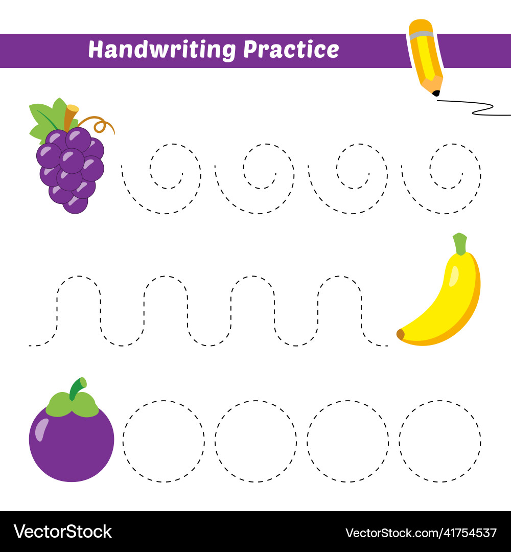 Handwriting practice for kids with grapes banana Vector Image