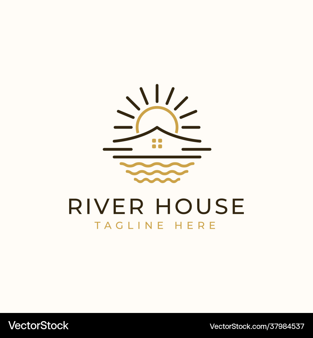 River house monoline logo template Royalty Free Vector Image