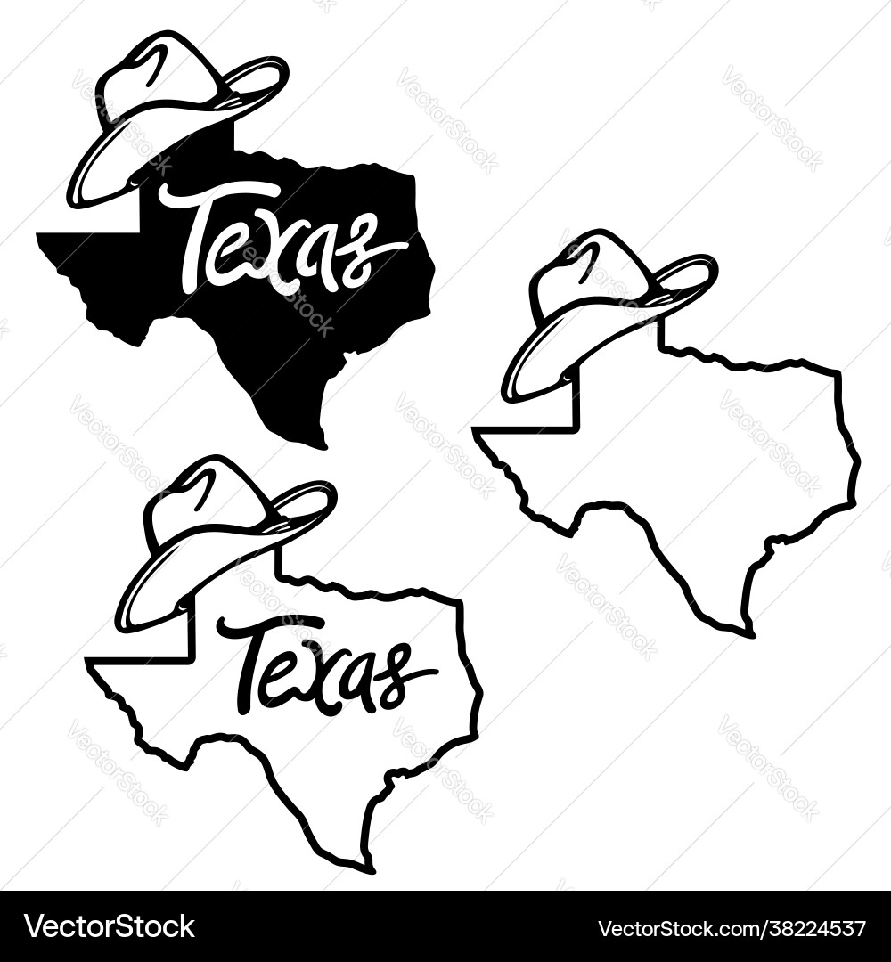 Texas map and cowboy hat Royalty Free Vector Image