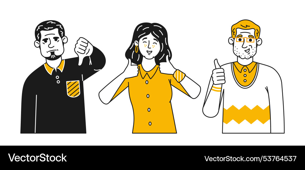 Three doodle characters showcasing different Vector Image