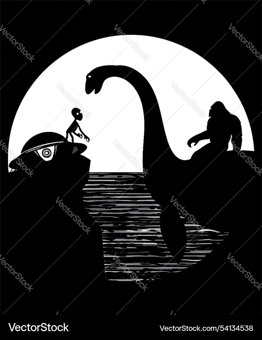 Bigfoot riding loch ness monster Royalty Free Vector Image
