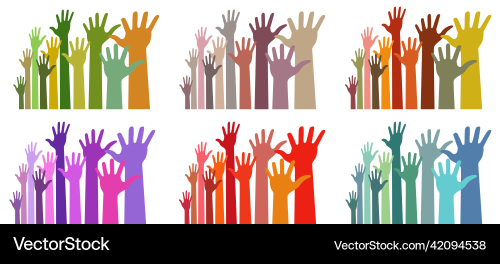 Colorful up hands raised in perspective Royalty Free Vector