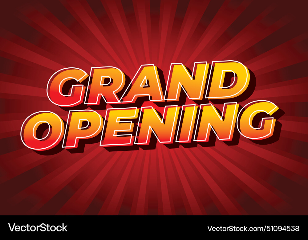 Grand opening text effect in yellow red color Vector Image