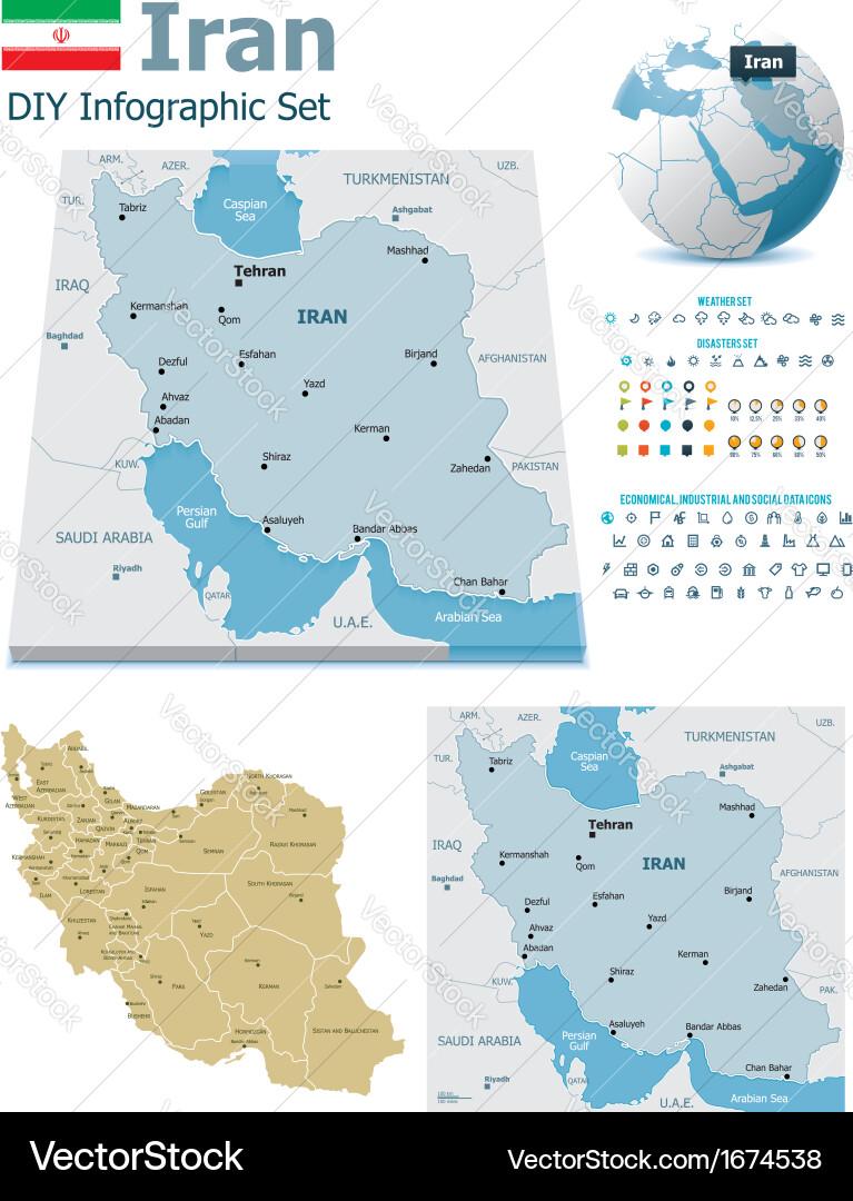 Iran maps with markers Royalty Free Vector Image