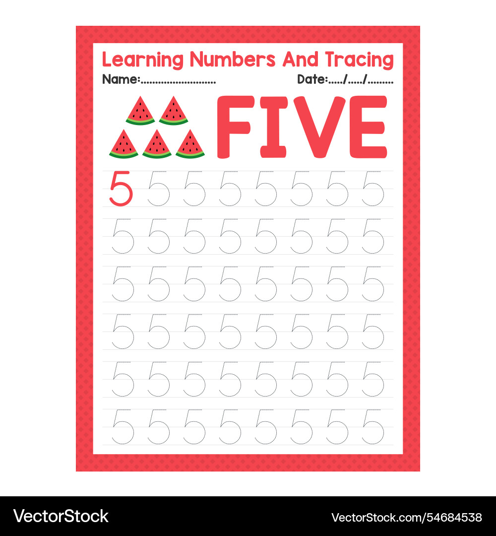 Learning number five and tracing fruits watermelon