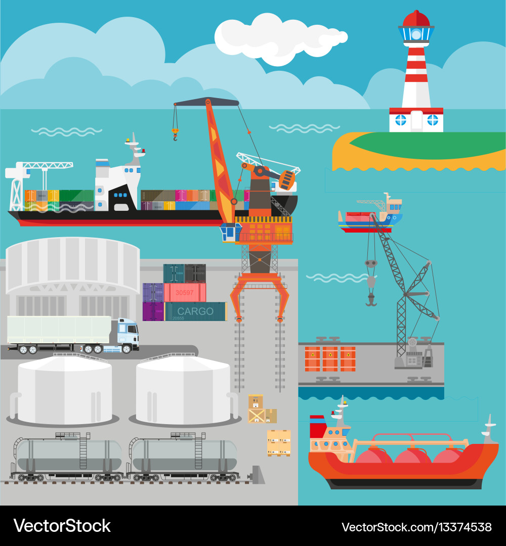 Logistics in port infographics template Royalty Free Vector