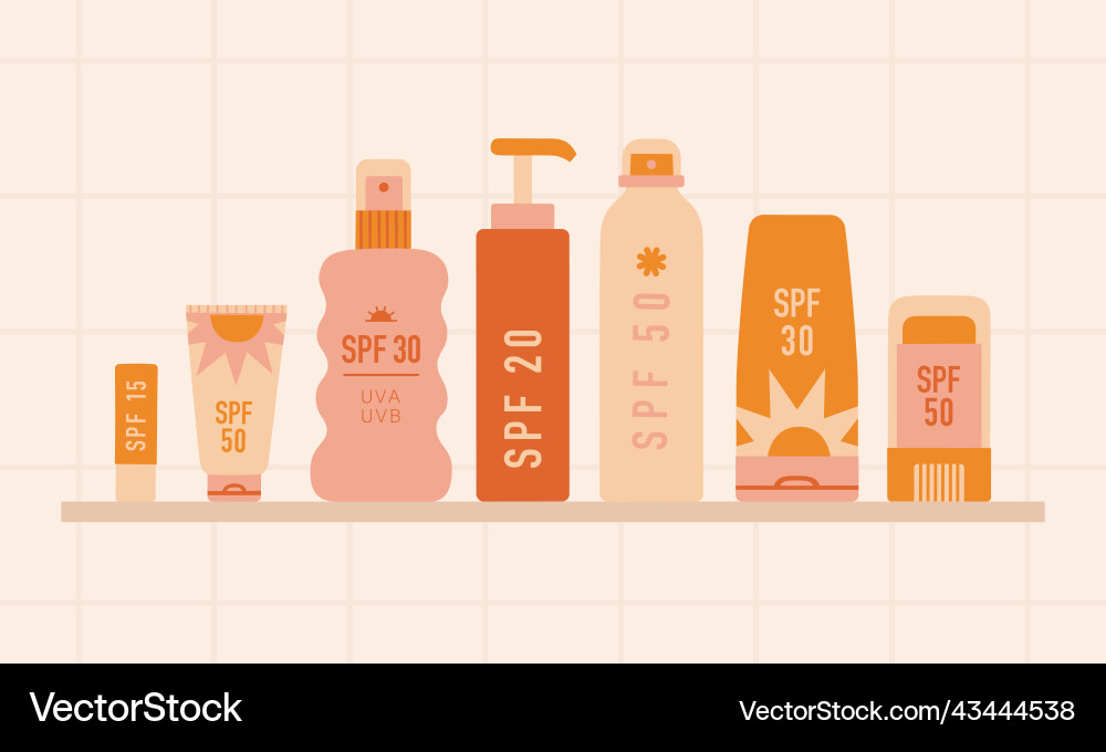 Sunscreen cosmetics one a shelf skin care Vector Image