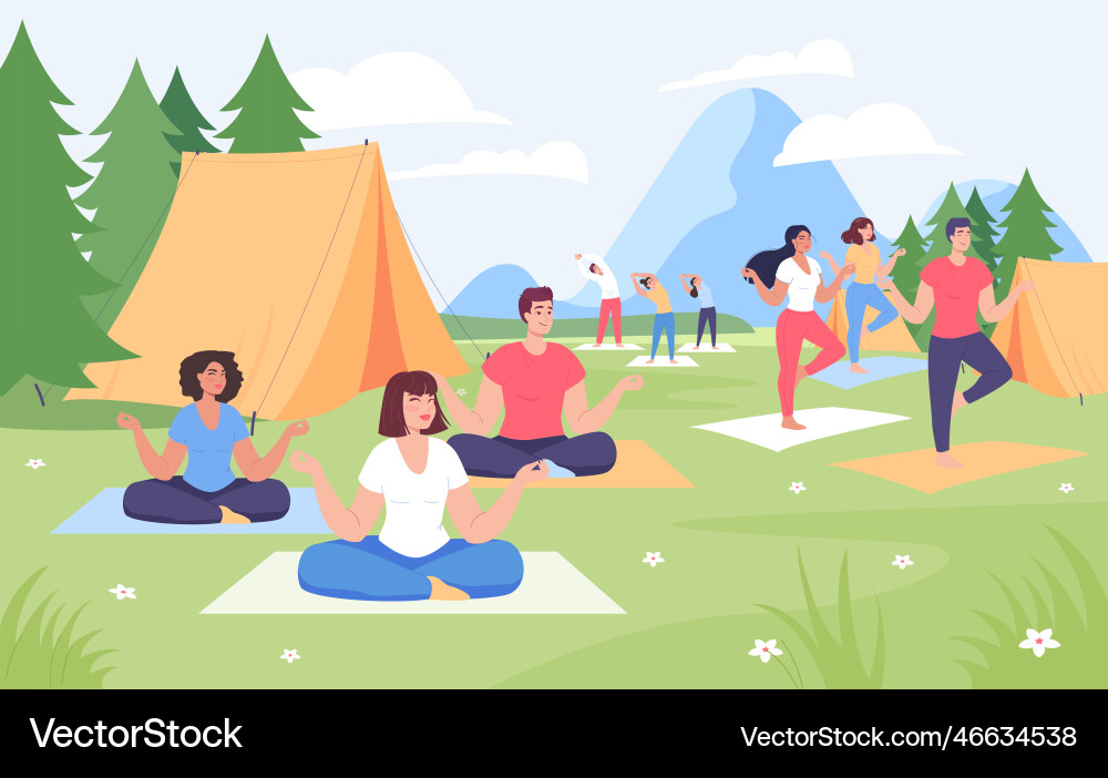 Yoga Outdoors - People Practicing Royalty Free Vector Image