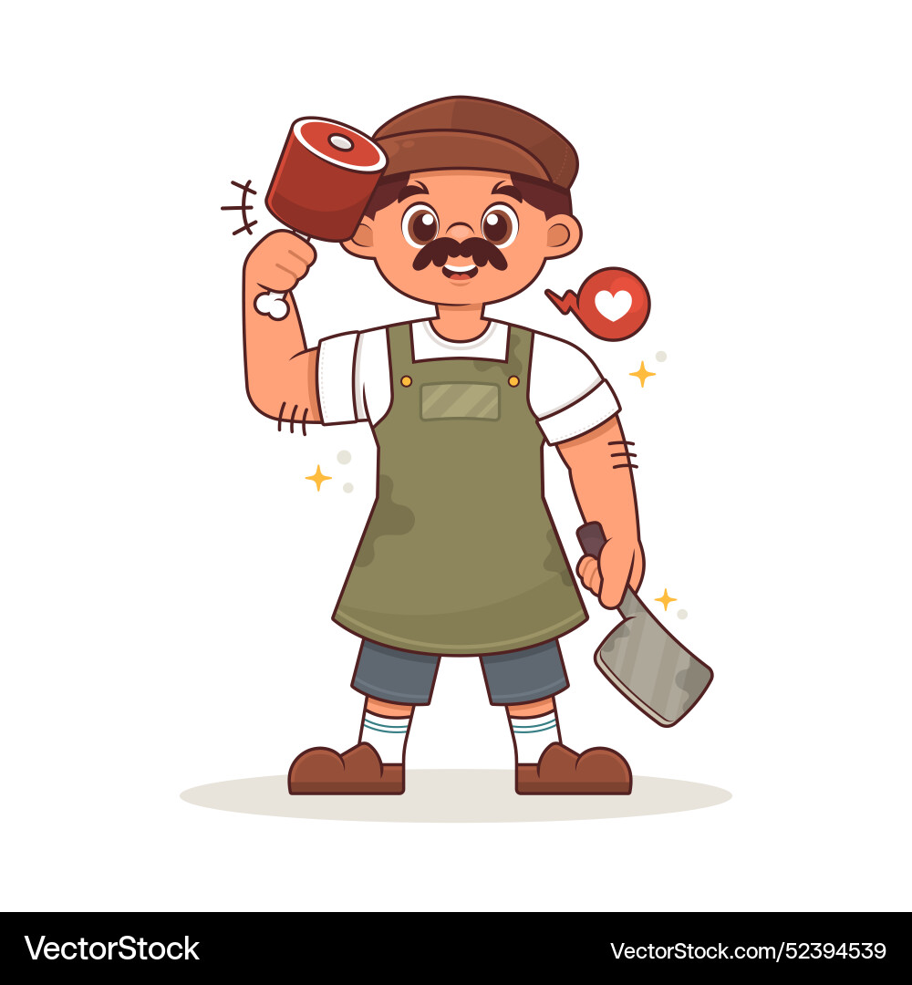 Hand drawn butcher cartoon Royalty Free Vector Image