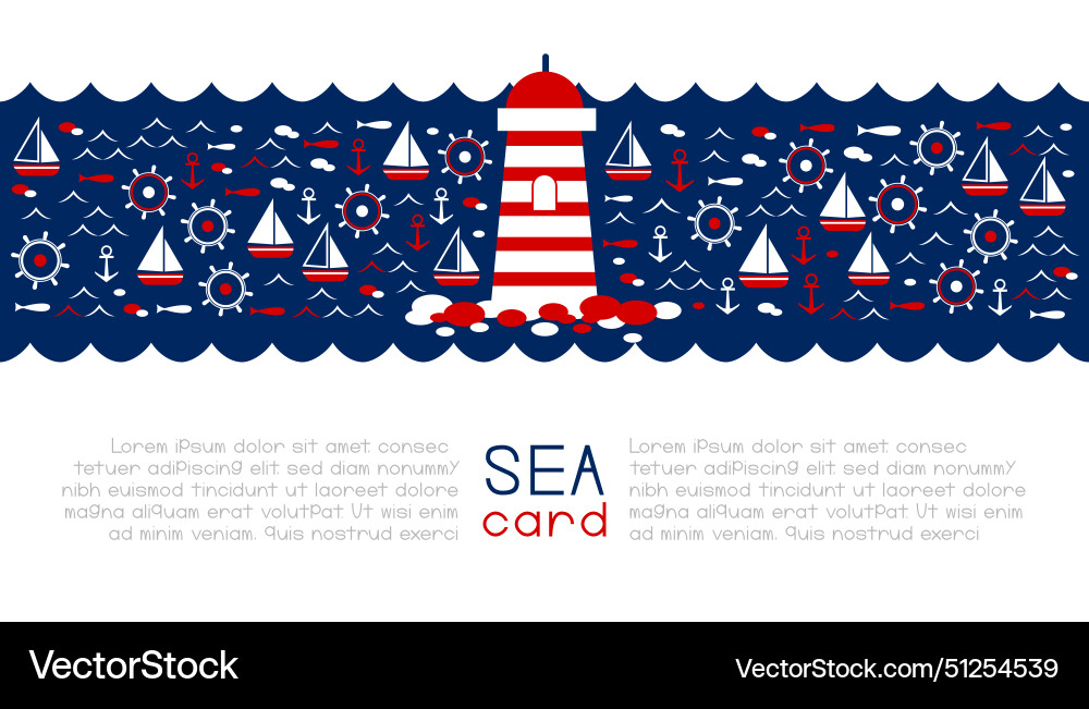 Marine horizontal banner with decorative border Vector Image