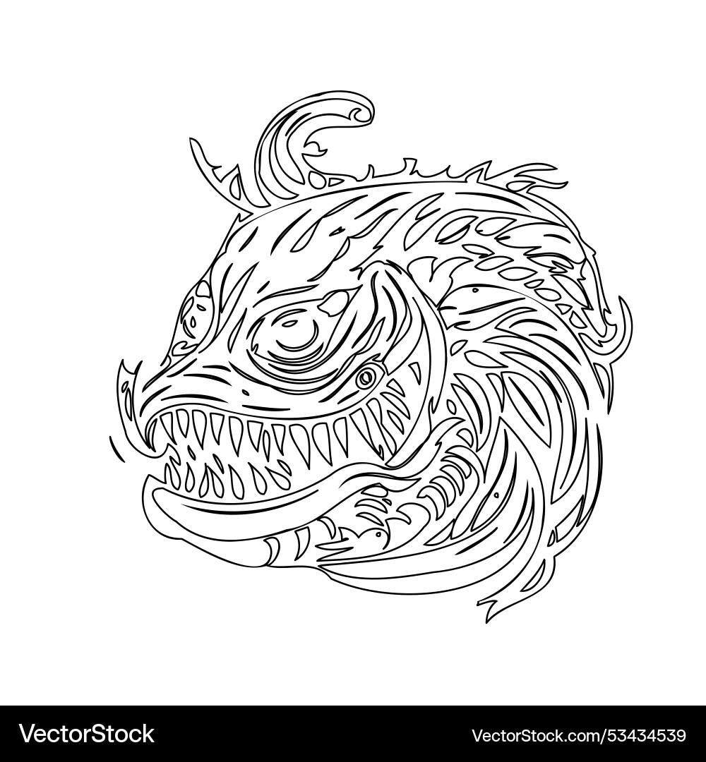 Sea monster outline sketch Royalty Free Vector Image