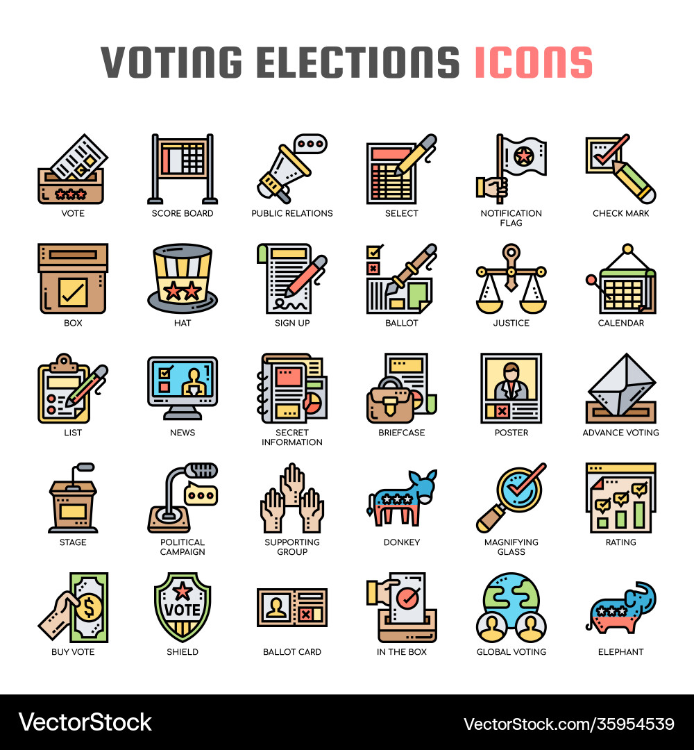 Voting elections thin line and pixel perfect Vector Image