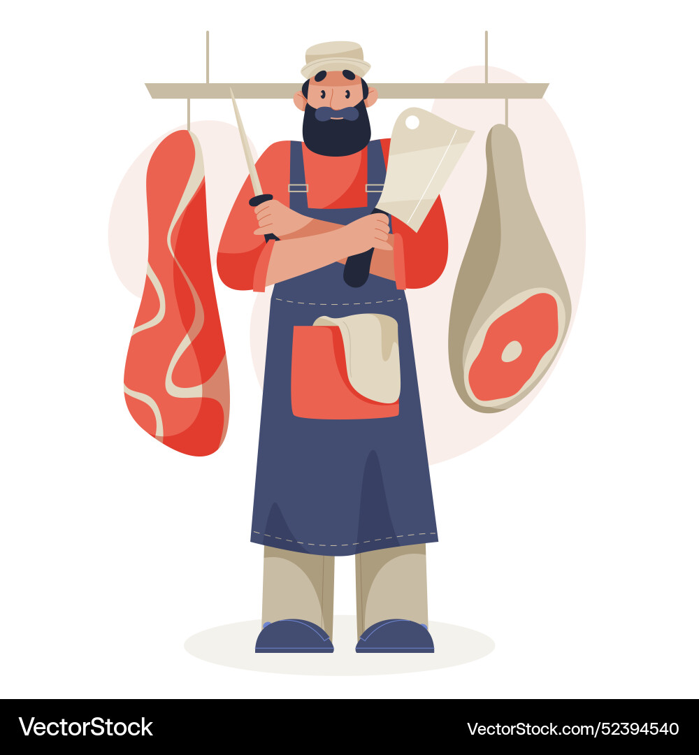 Hand drawn butcher cartoon Royalty Free Vector Image