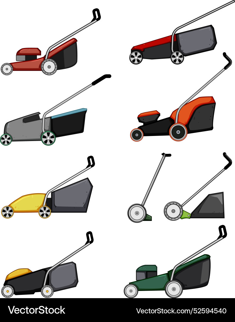 Lawn mower set cartoon Royalty Free Vector Image