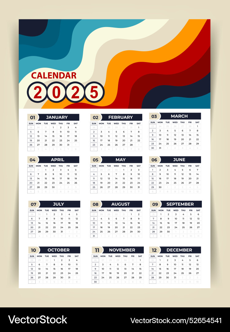 Abstract 2025 calendar design template Royalty Free Vector