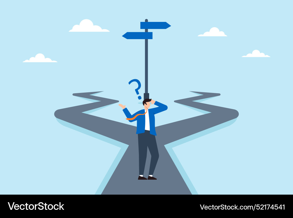 Businessman at Crossroads - Decision Making Vector Image