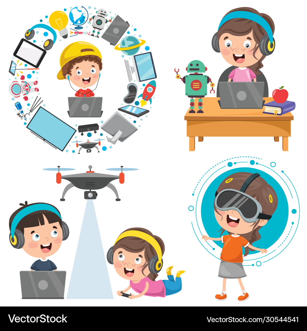Children using technology devices Royalty Free Vector Image