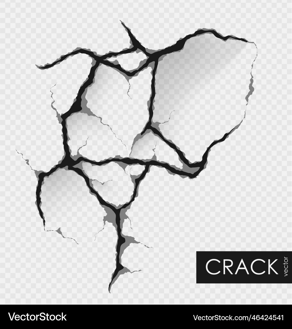 Crack on the wall with broken pieces Royalty Free Vector