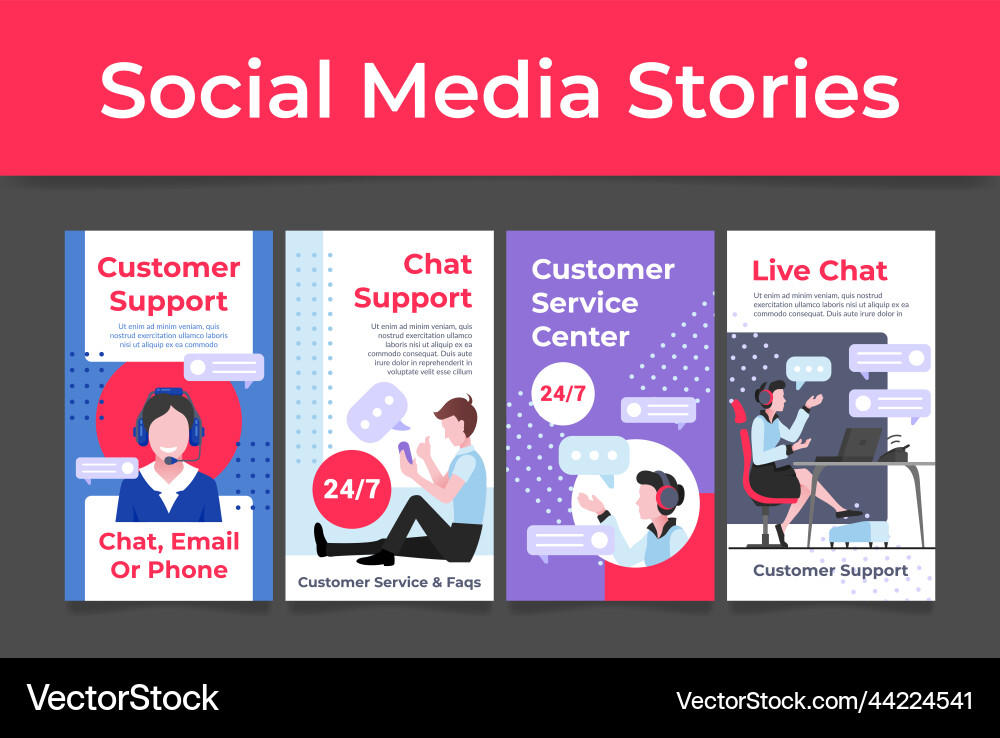 Customer support chat social media stories set Vector Image