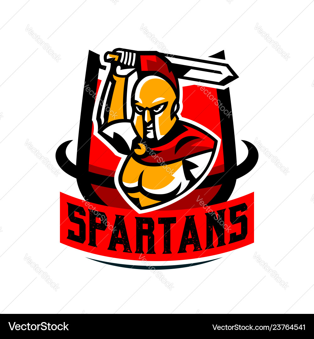 Emblem logo badge spartan with a sword ancient Vector Image