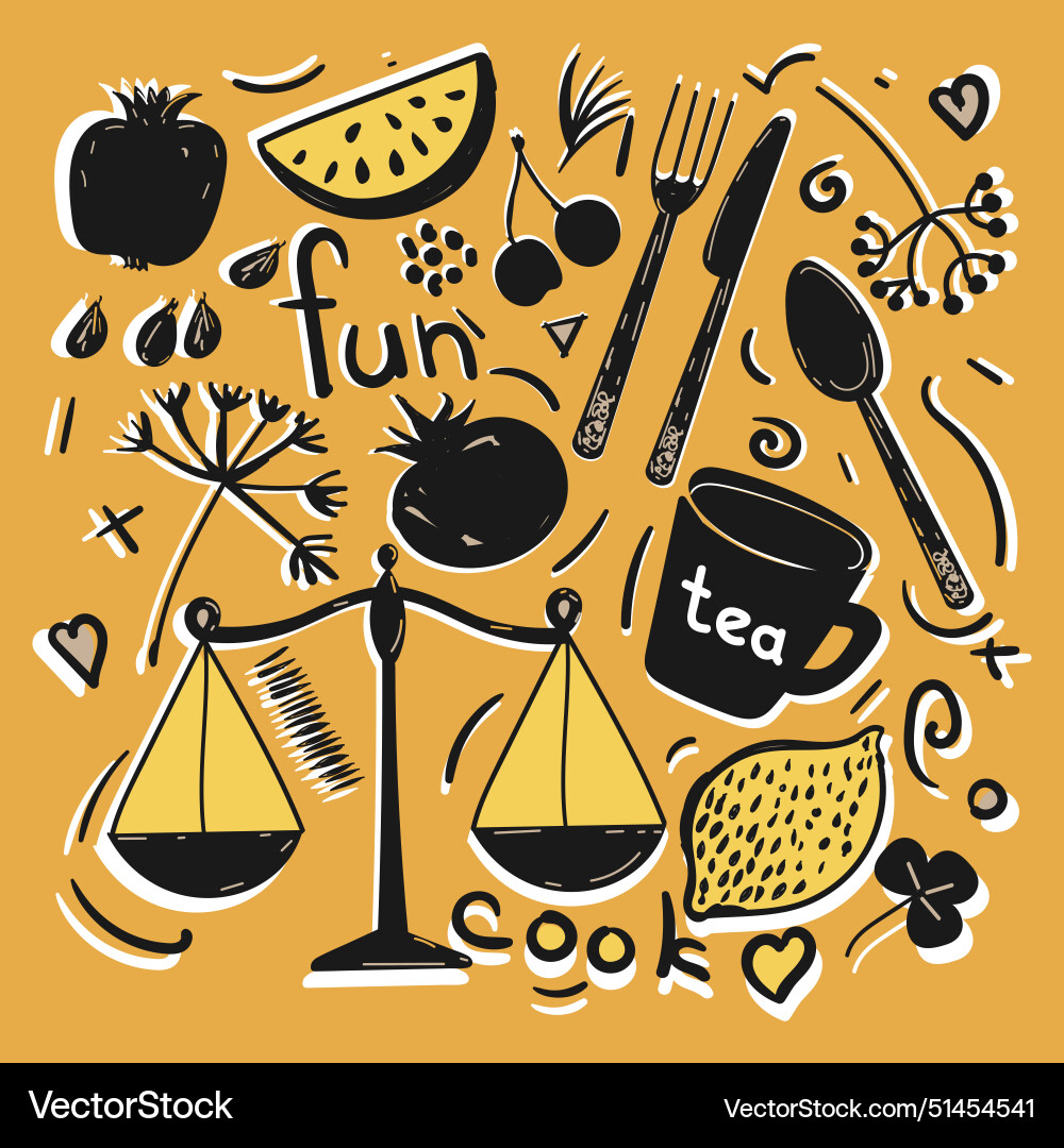 Fruit elements in doodle style hand drawing Vector Image