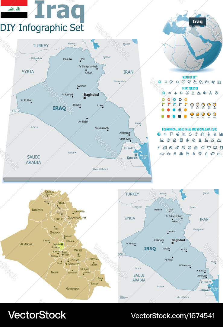 Iraq maps with markers Royalty Free Vector Image