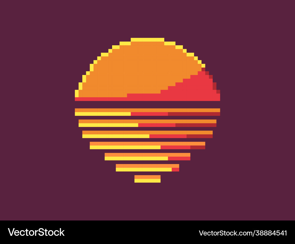Pixel art 80s sunset 8-bit sun synthwave Vector Image